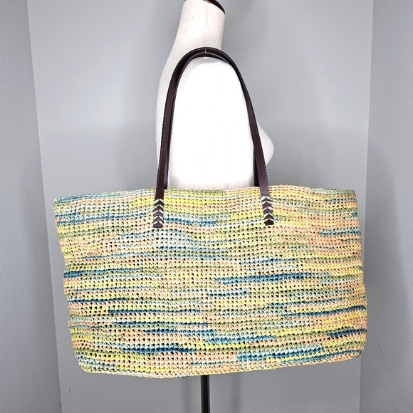FloraBella | Bags | Flora Bella Pastel Blue Pink Yellow Raffia Tote Bag ...